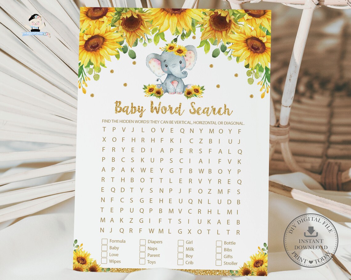 Baby Word Search Game Printable INSTANT DOWNLOAD Elephant - Etsy