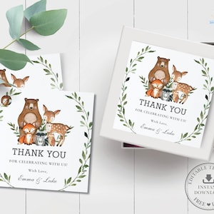 Woodland Favor Tags, EDITABLE TEMPLATE, Rustic Greenery Forest Animals ...