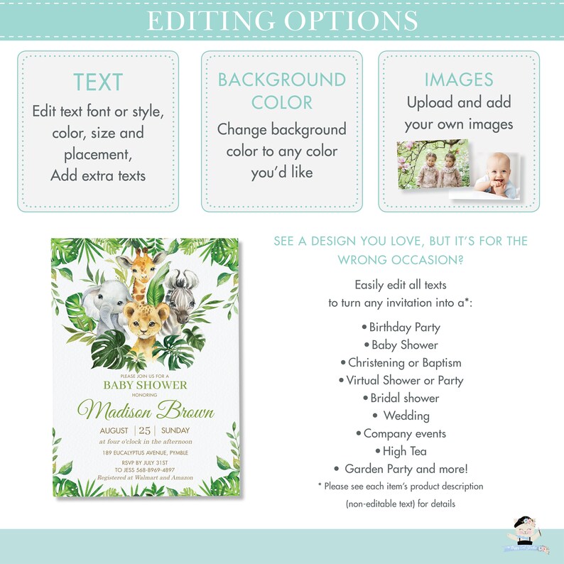 Jungle Animals Tabletop Sign Bundle, EDITABLE TEMPLATE, Greenery ...