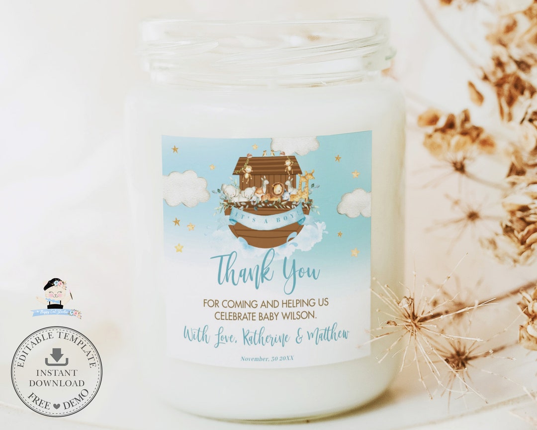 Noah's Ark Square Thank You Favor Tags Printable EDITABLE TEMPLATE Blue ...