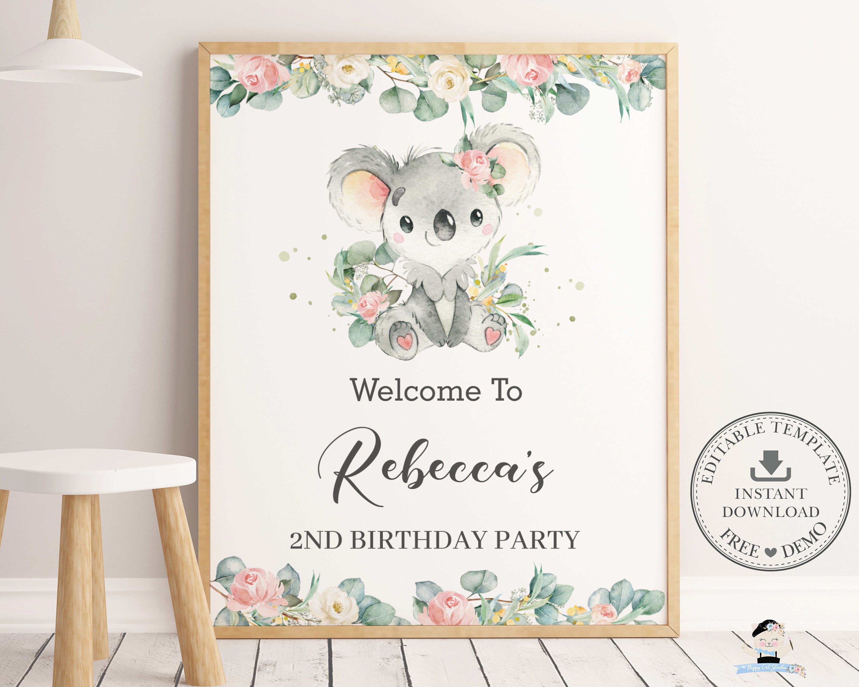Cute Koala Welcome Sign EDITABLE TEMPLATE Floral Greenery - Etsy