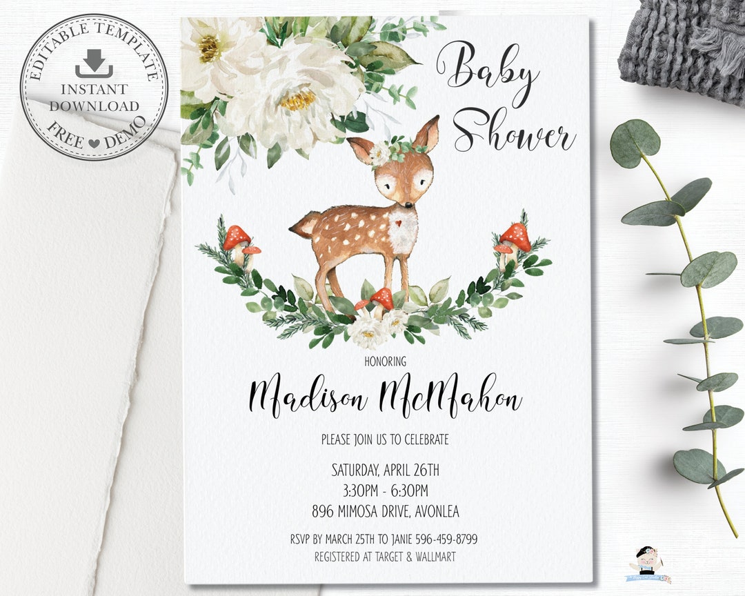 Deer Invitation, Fawn Invitation Instant Download, Deer Printable ...