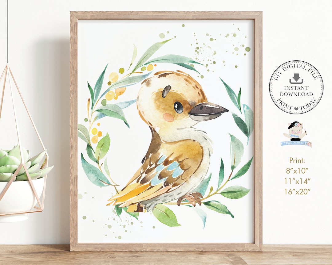 Kookaburra Nursery Wall Art, Cute Australian Animals Kookaburra Bird ...