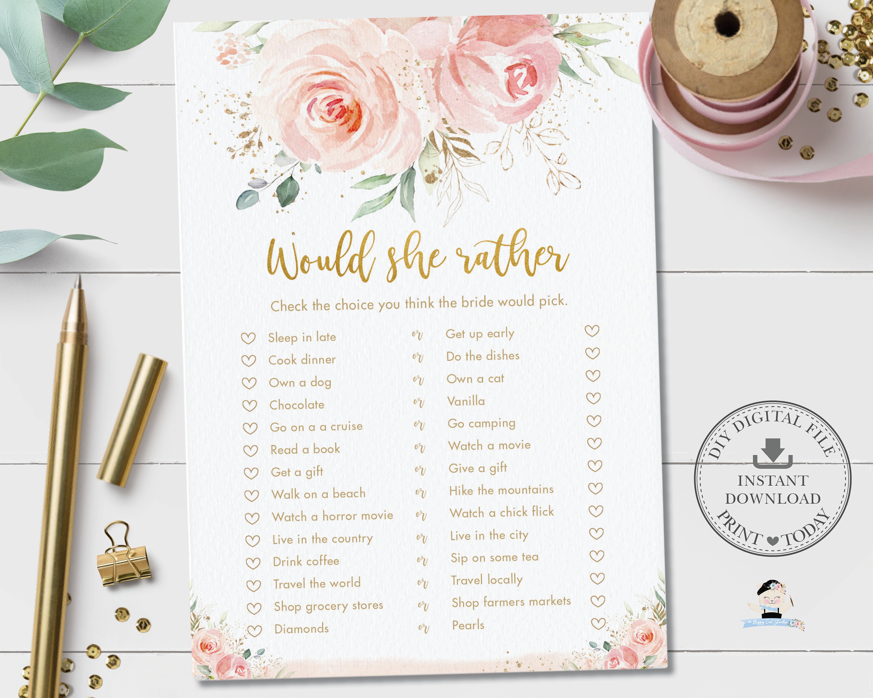 Chic Blush Pink Floral Bridal Shower Game Bundle, Advice for Bride to ...