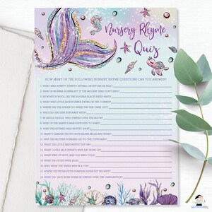 Mermaid Nursery Rhyme Song Game Quiz, Girl Mermaid Tail Baby Shower ...