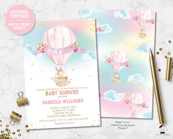 Hot Air Balloon Invitation, Hot Air Balloon Baby Shower Invitation ...