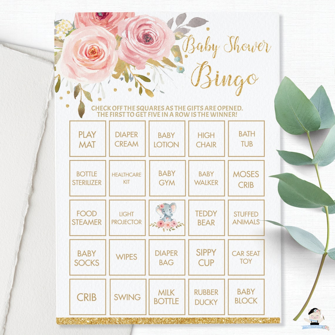 Elephant Baby Shower Bingo Game Pre-filled and Blank Cards | Etsy