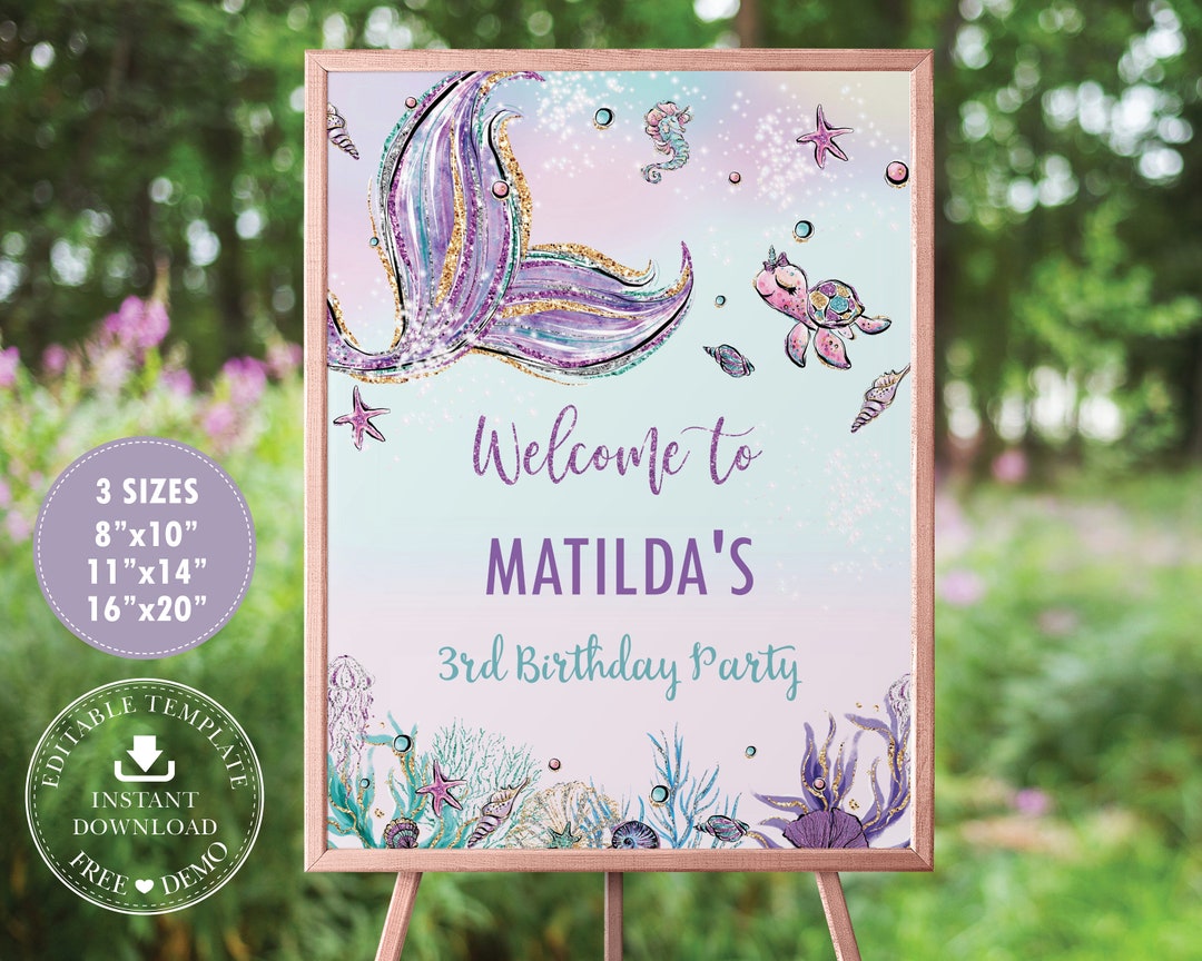 Mermaid Welcome Sign EDITABLE TEMPLATE, Mermaid Tail Baby Shower ...