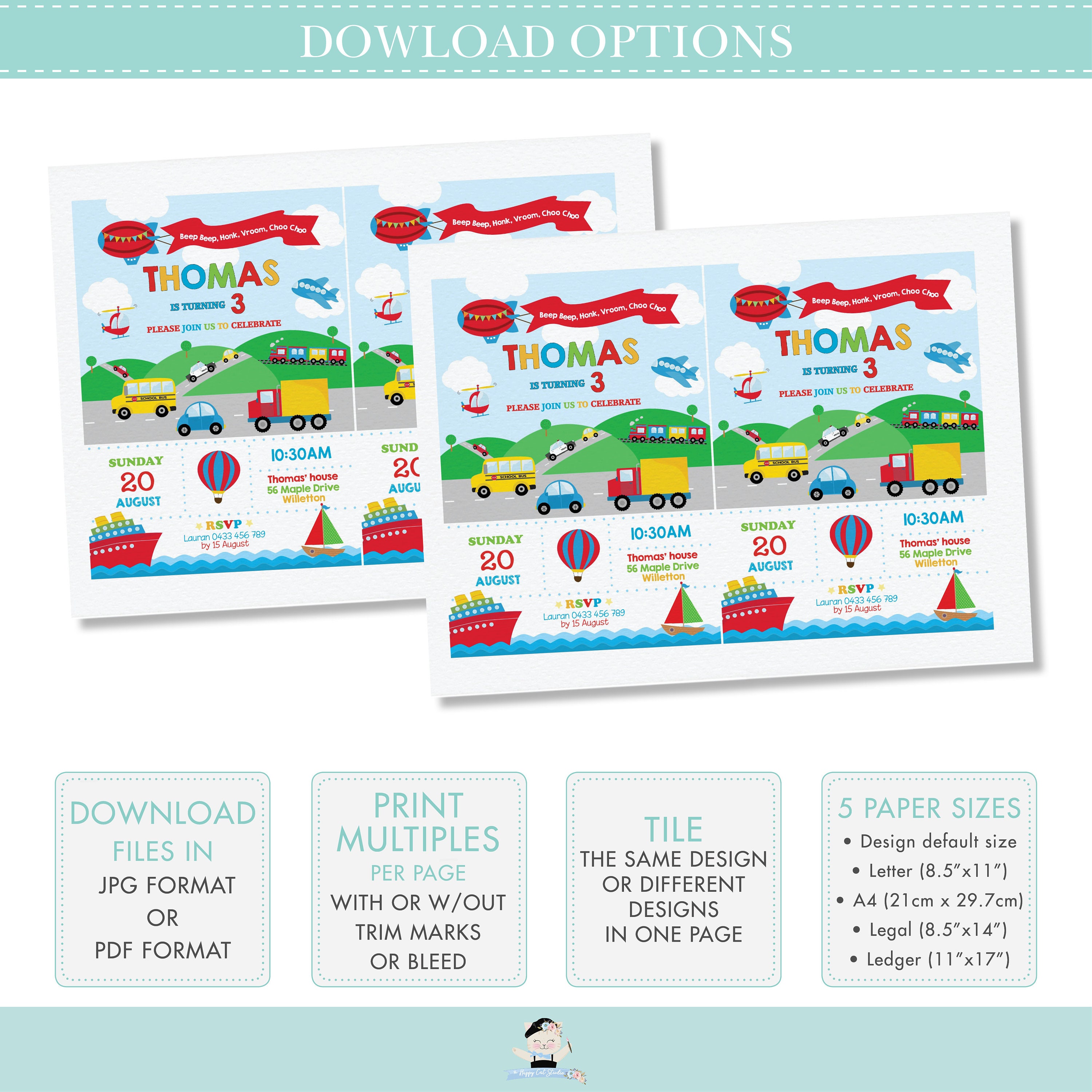 EDITABLE Transportation Birthday Favor Tags, Favour Stickers, Thank You ...