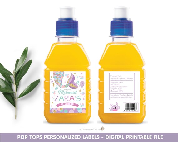 Mermaid Pop Tops Label, Mermaid Sticker Labels, Mermaid Pop Tops Juice ...