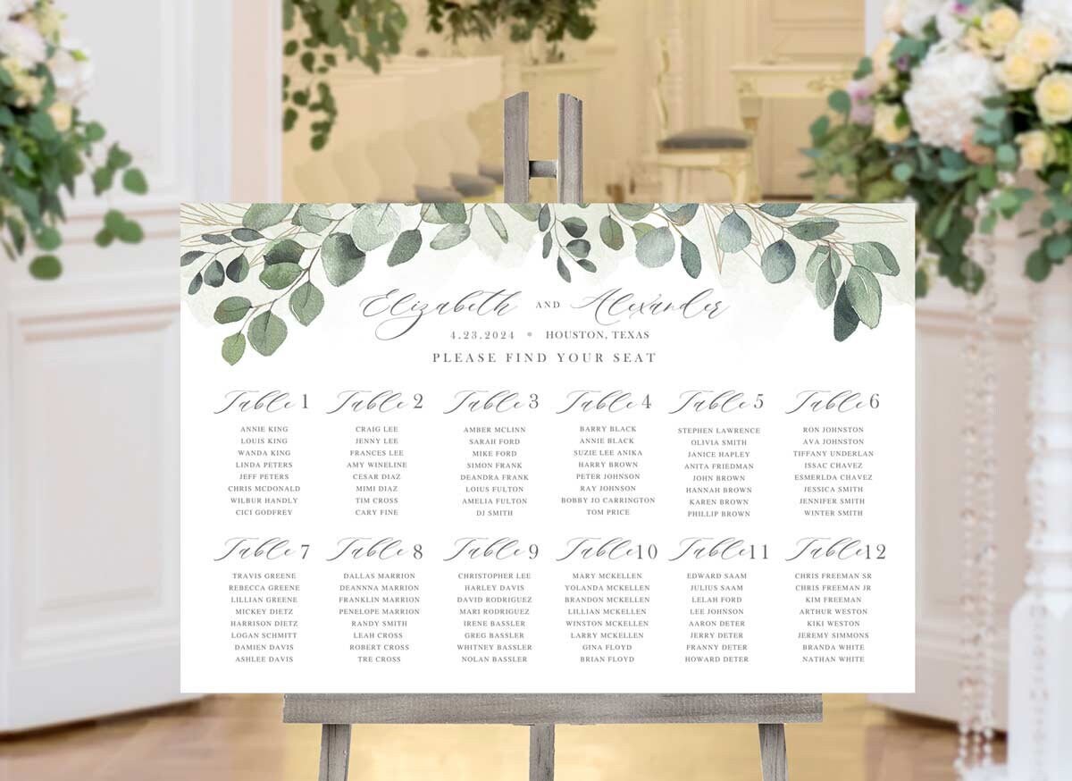 ATHENA Eucalyptus Seating Chart Digital Templates DIY EASY - Etsy