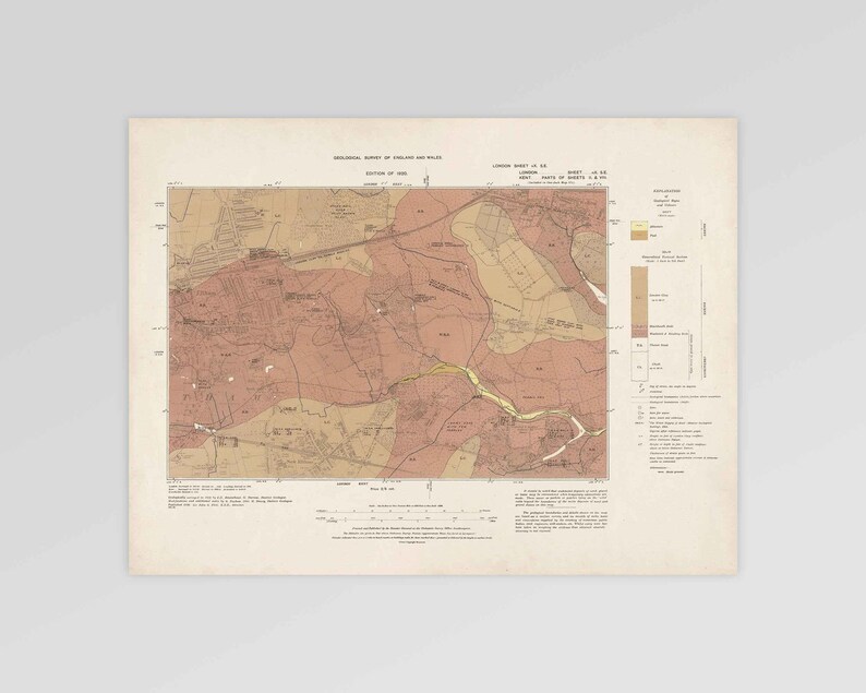 Map of London South East } old Geological Chart - Etsy