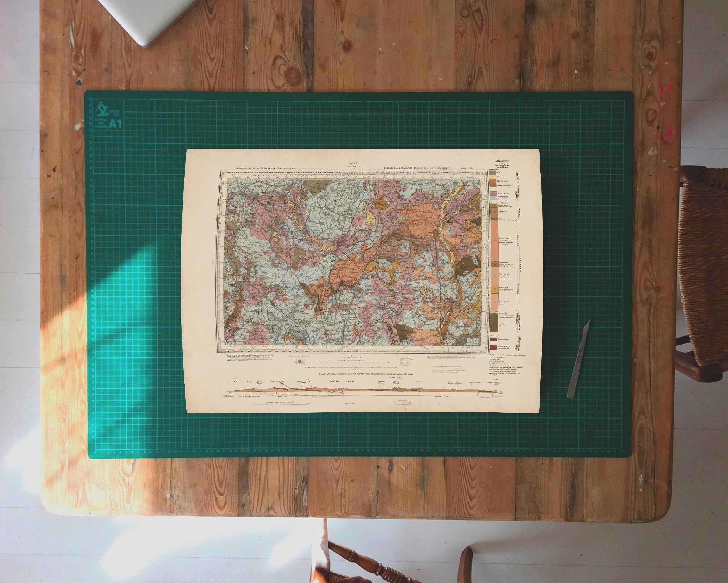 Map of Wem } old Geological Chart - Etsy
