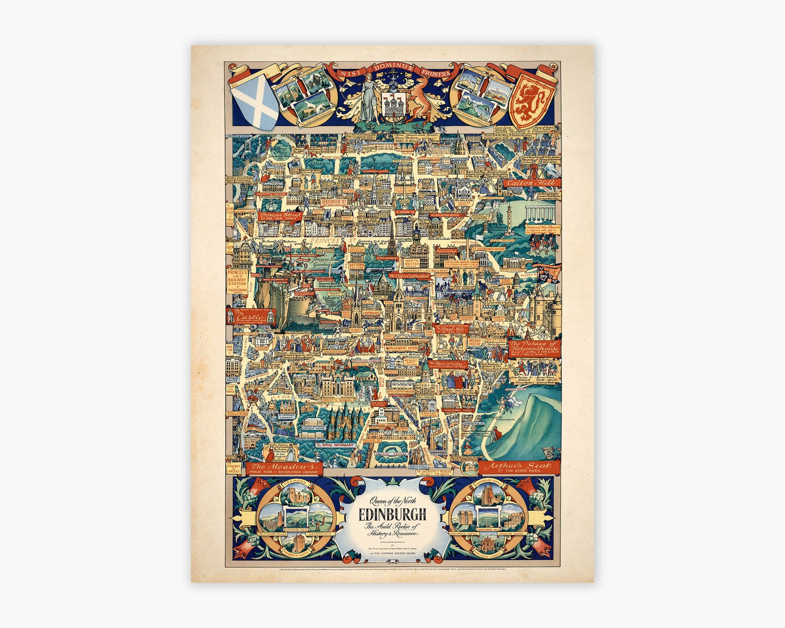 Old Map of Edinburgh Pictorial Vision of Edinburgh, Auld Reekie, Castle ...