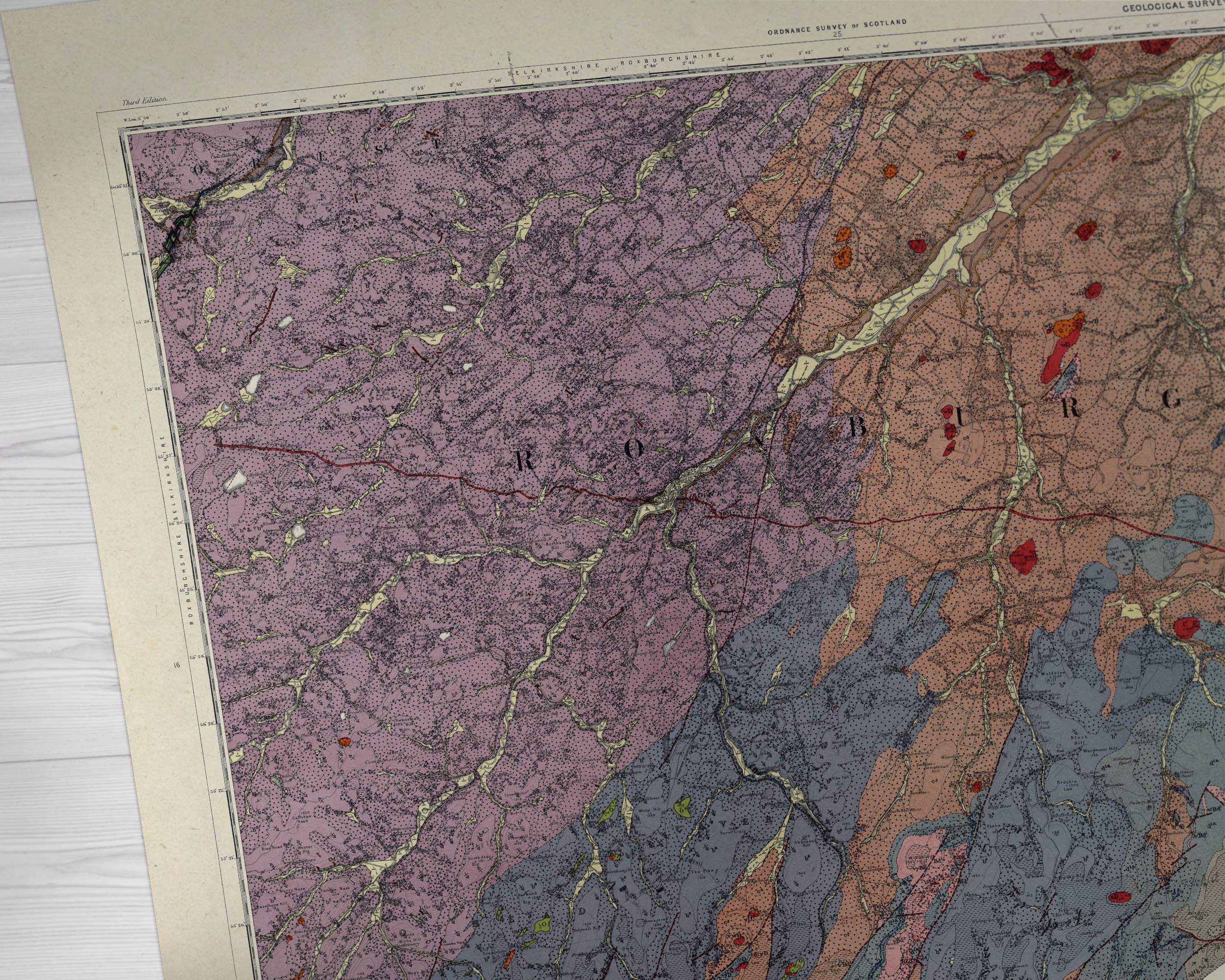 Map of Jedburgh } jedburg, Jedburgh, Lanton Geology - Etsy