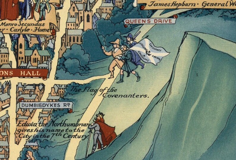 Old Map of Edinburgh Pictorial Vision of Edinburgh Auld | Etsy