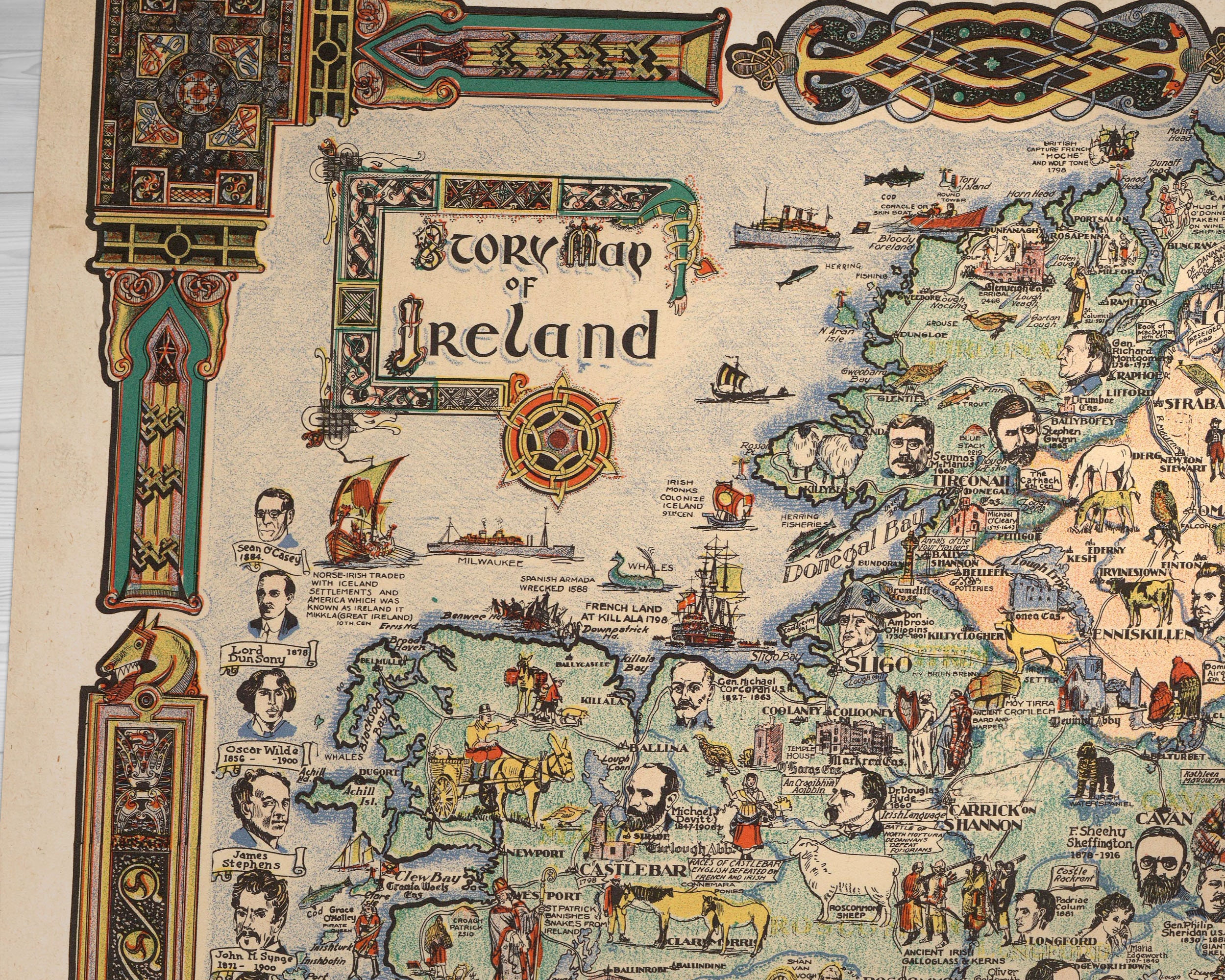 Old Map of Ireland Pictorial Vision of Irish History St - Etsy