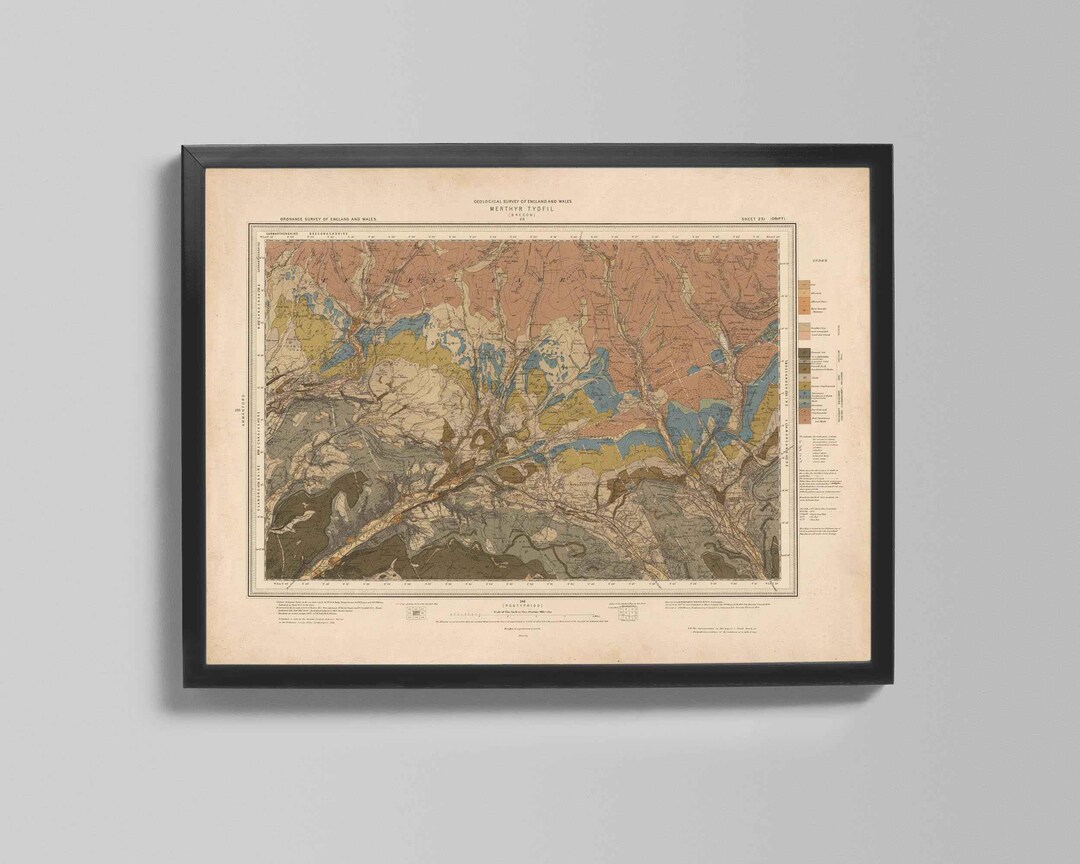 Map of Merthyr Tydfil } old Geological Chart - Etsy