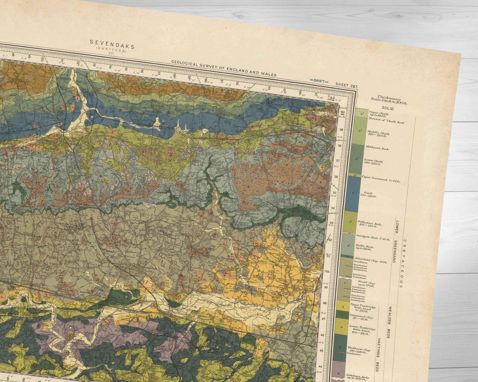 Map of Sevenoaks } old Geological Chart - Etsy Canada
