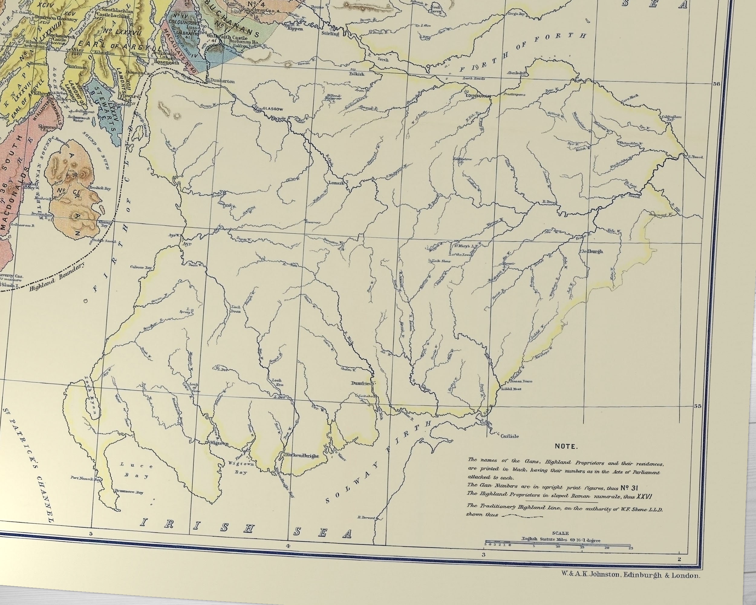 Historical Map Print of Scotland's Clans | T. B. Johnston, F.R.G.S. and ...
