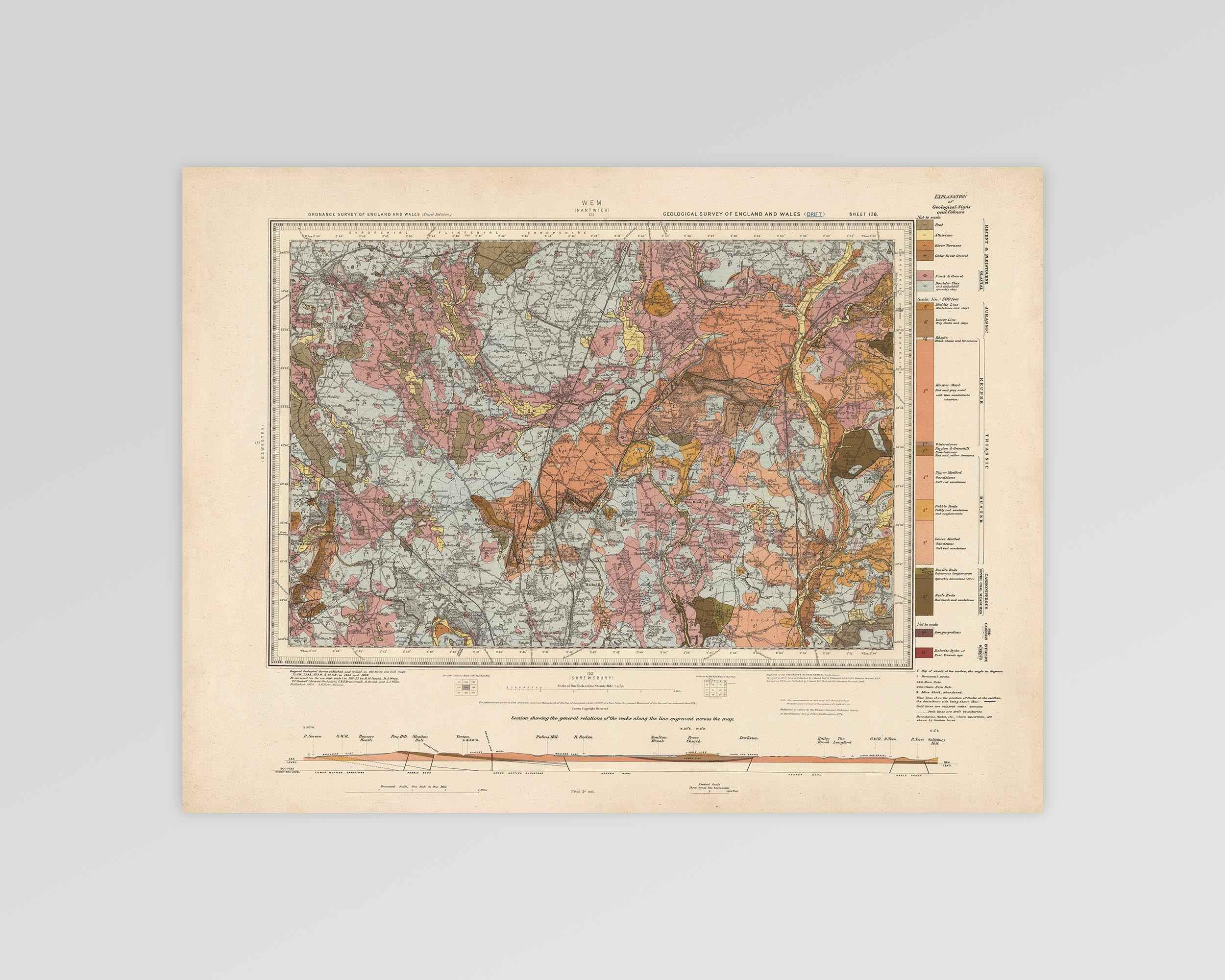 Map of Wem } old Geological Chart - Etsy