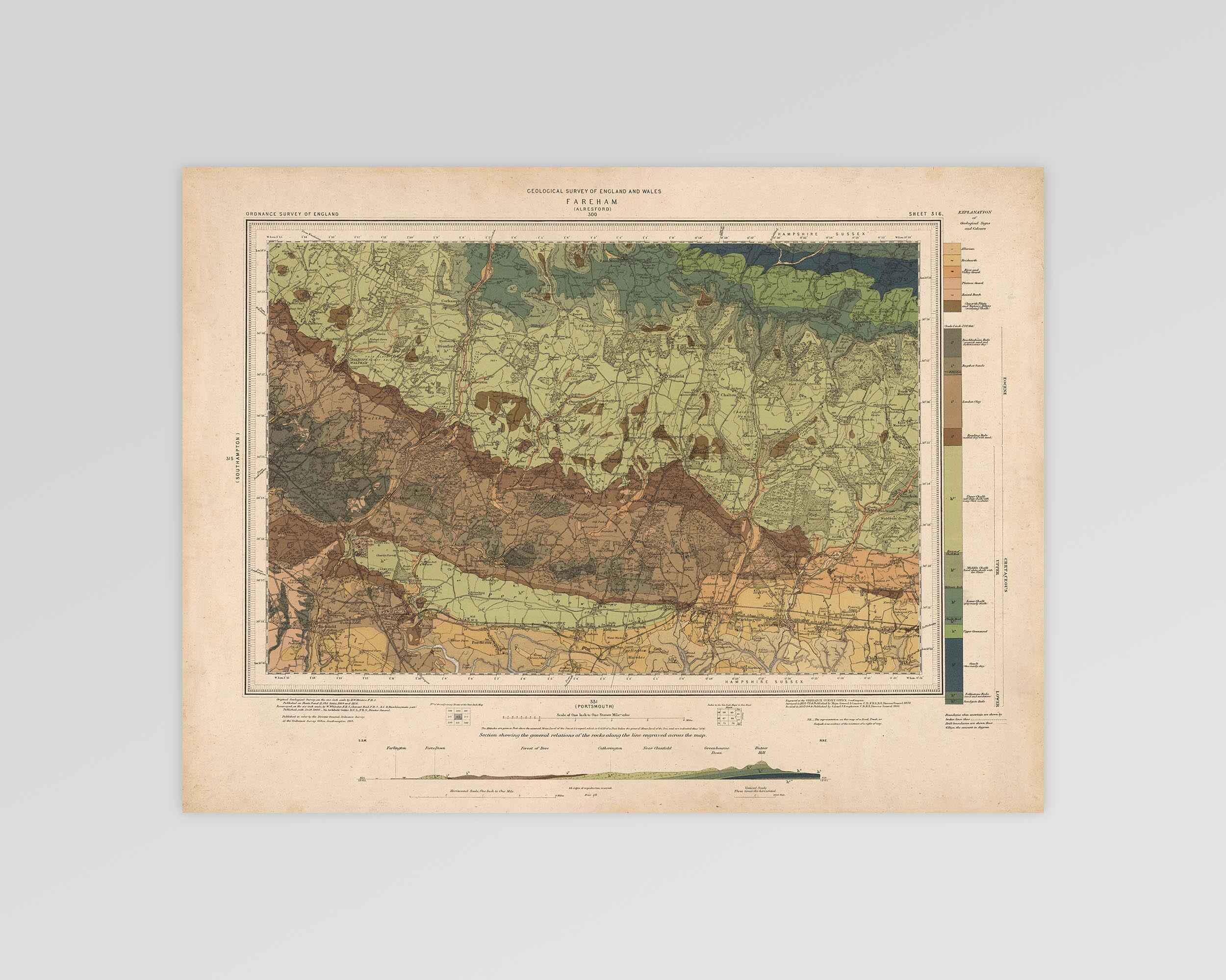 Map of Fareham } old Geological Chart - Etsy UK