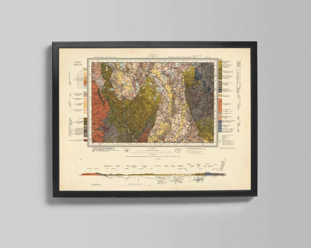 Map of Dudley } old Geological Chart - Etsy UK