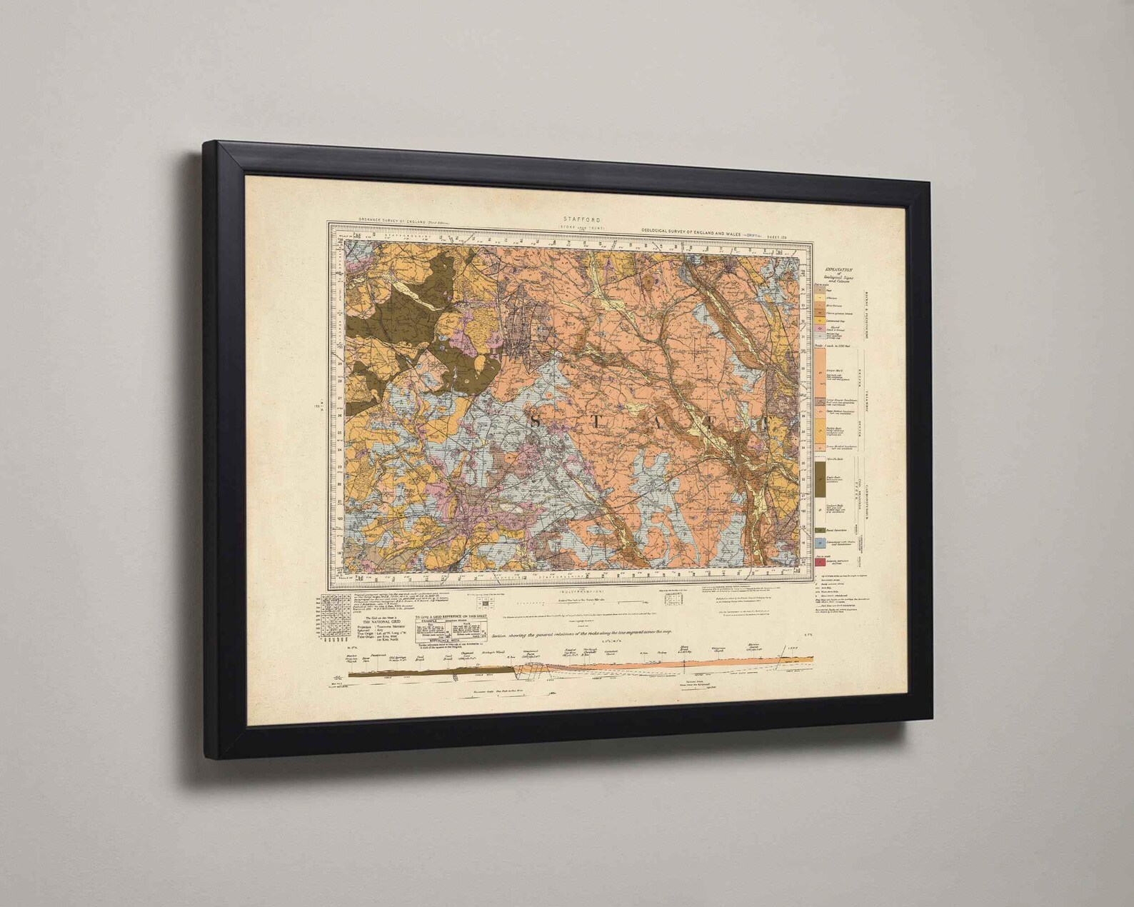 Map of Stafford } old Geological Chart - Etsy Canada