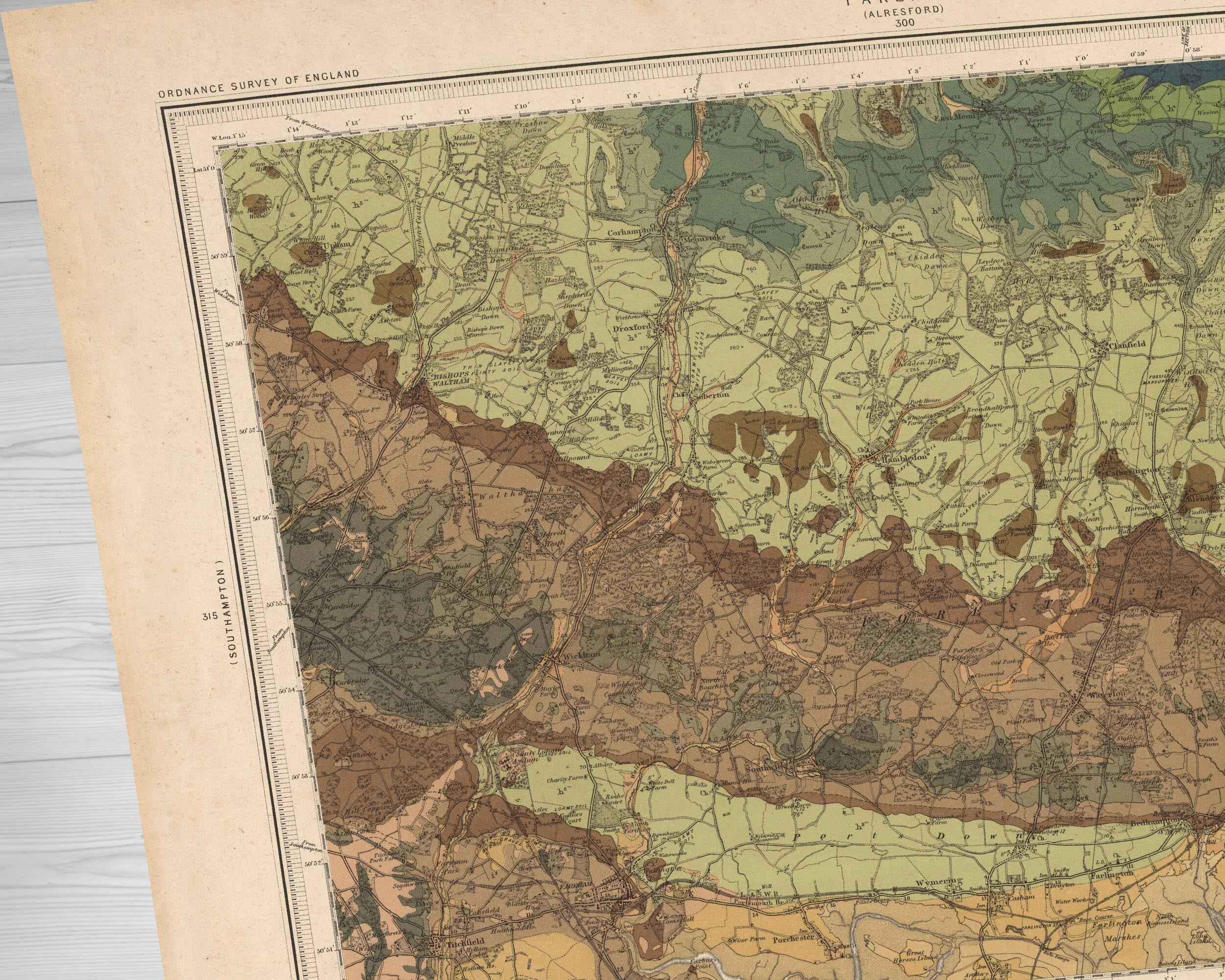 Map of Fareham } old Geological Chart - Etsy UK