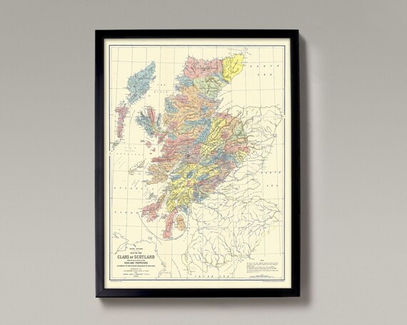 Historical Map Print of Scotland's Clans T. B. Johnston - Etsy