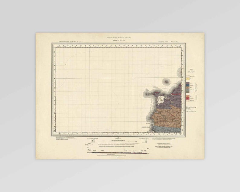 Map of Trevose Head } old Geological Chart - Etsy