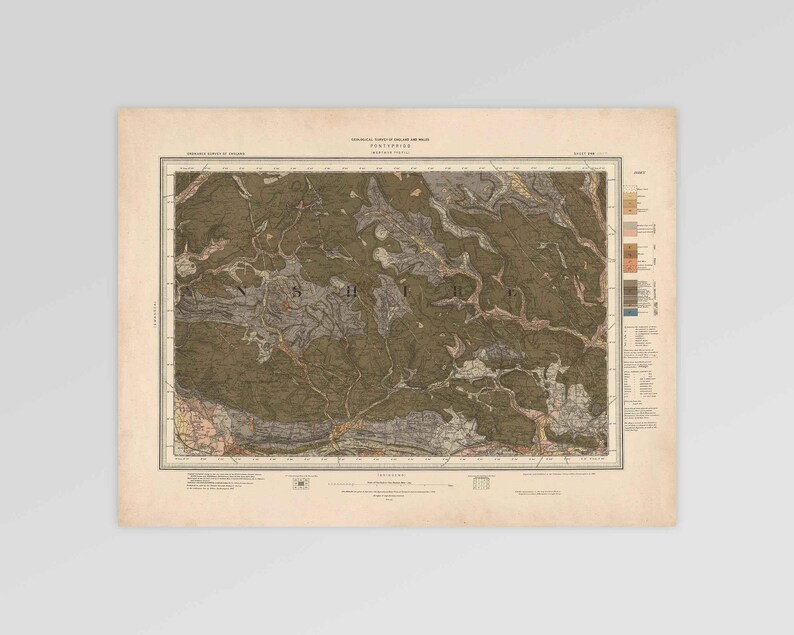 Map of Pontypridd } old Geological Chart - Etsy