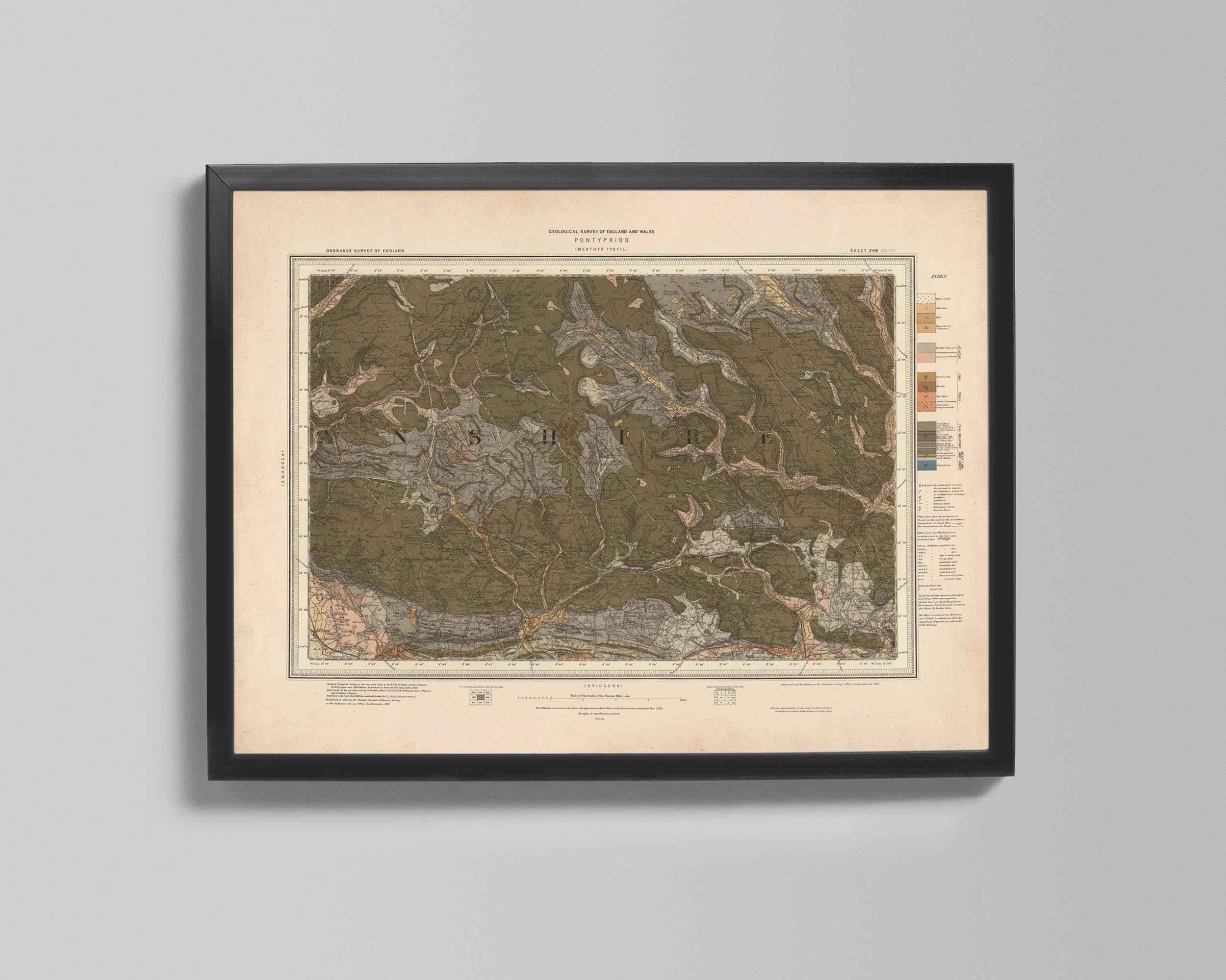 Map of Pontypridd } old Geological Chart - Etsy