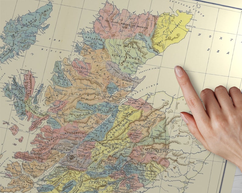 Historical Map Print of Scotland's Clans | T. B. Johnston, F.R.G.S. and ...