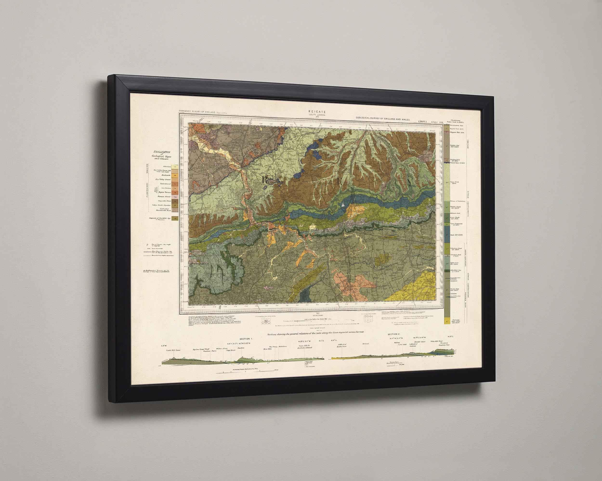 Map of Reigate } old Geological Chart - Etsy