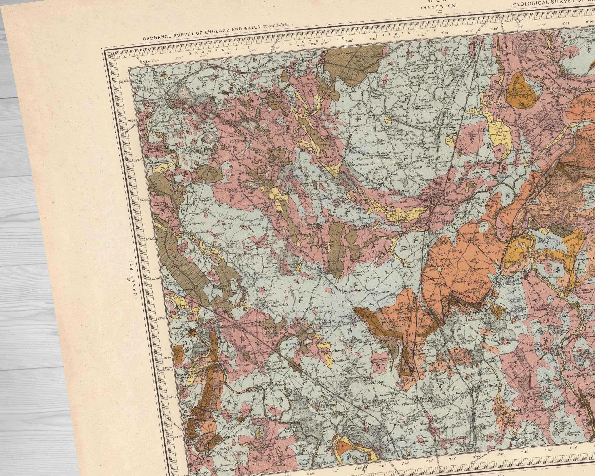Map of Wem } old Geological Chart - Etsy