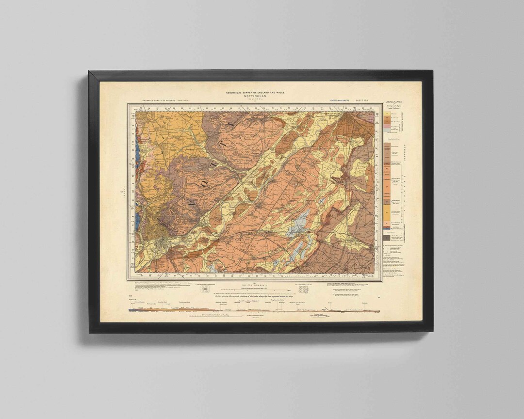 Map of Nottingham } old Geological Chart - Etsy