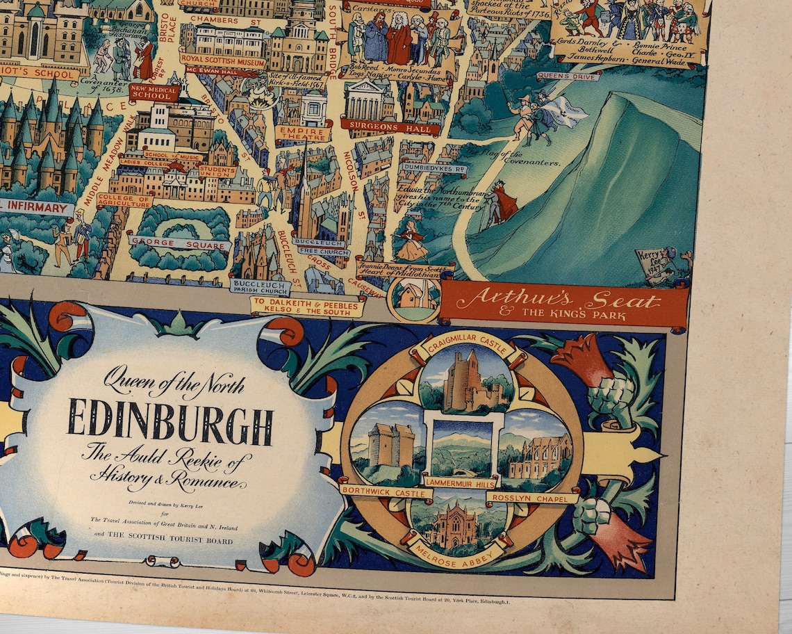 Old Map of Edinburgh Pictorial Vision of Edinburgh Auld - Etsy