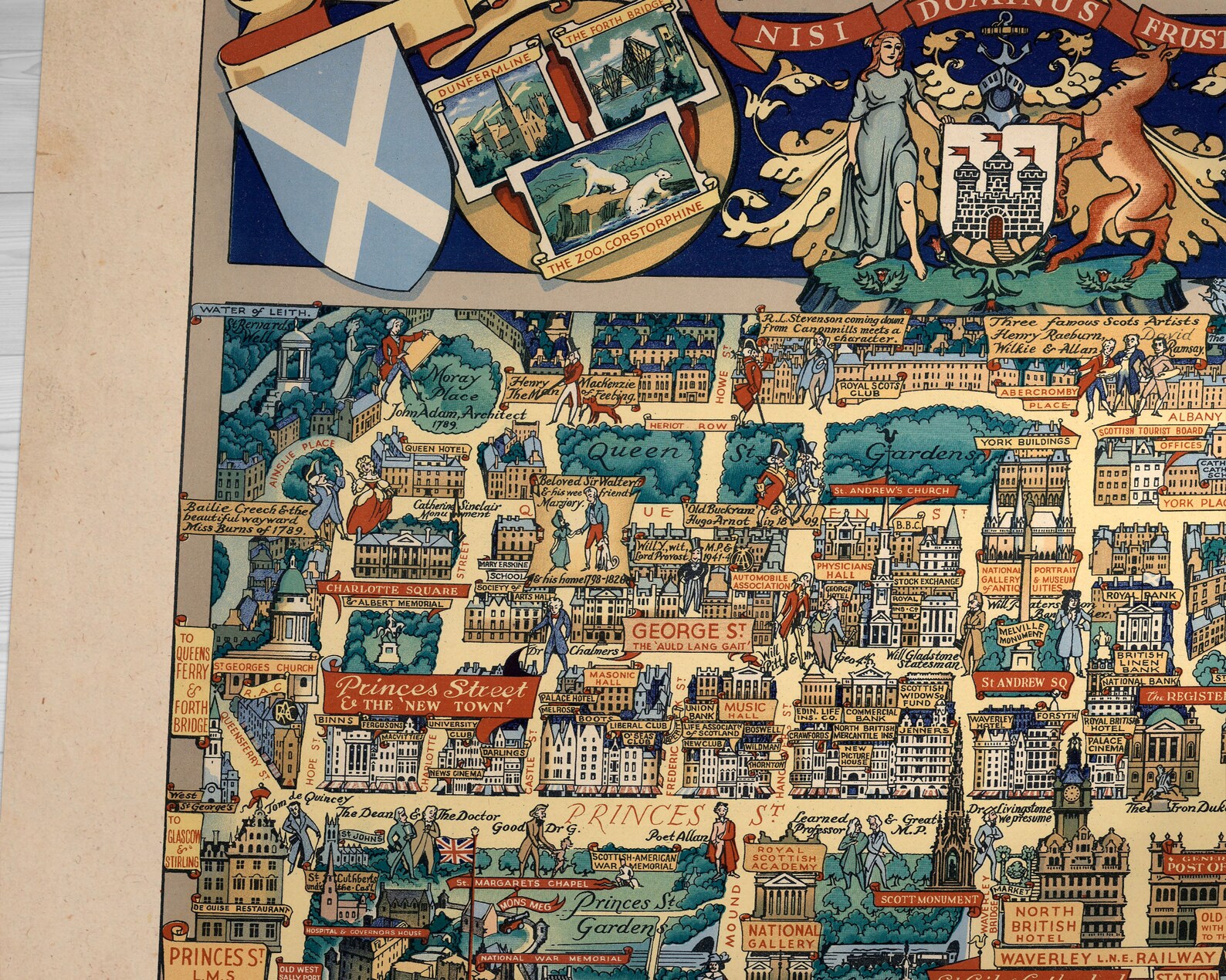 Old Map of Edinburgh Pictorial Vision of Edinburgh Auld | Etsy