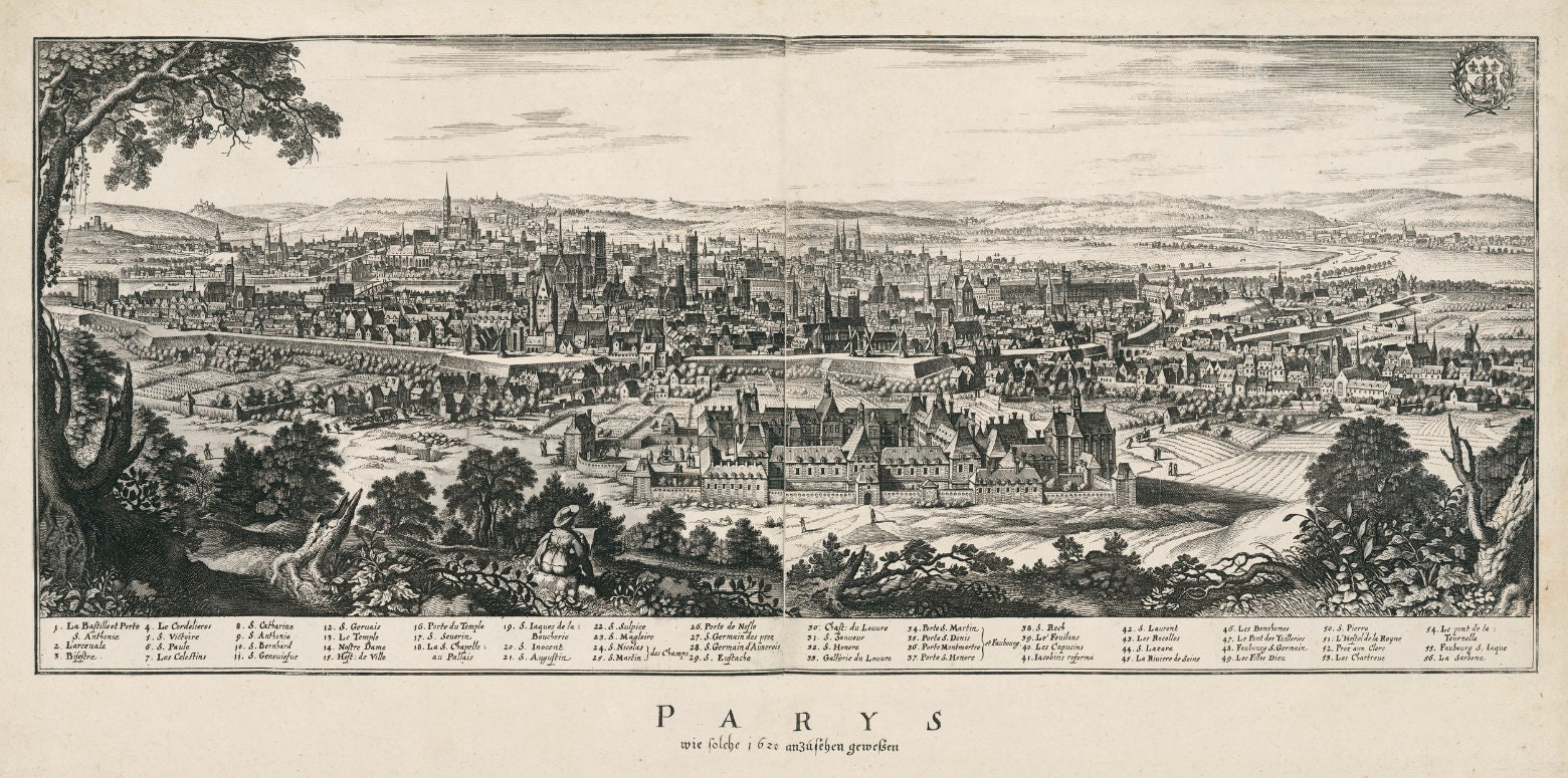 Paris - a Huge Panoramic Historical Cityscape Print of French Capital ...