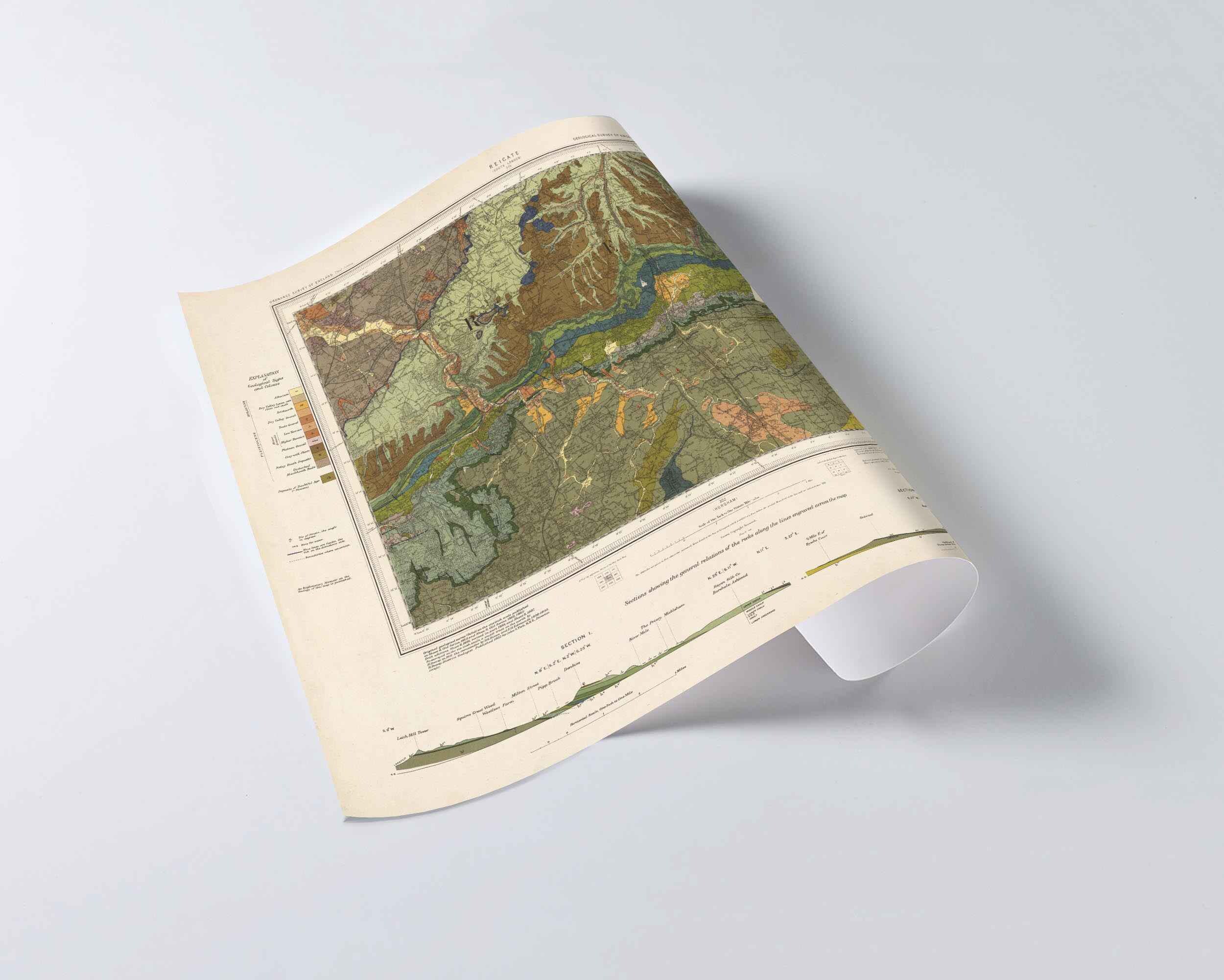 Map of Reigate } old Geological Chart - Etsy