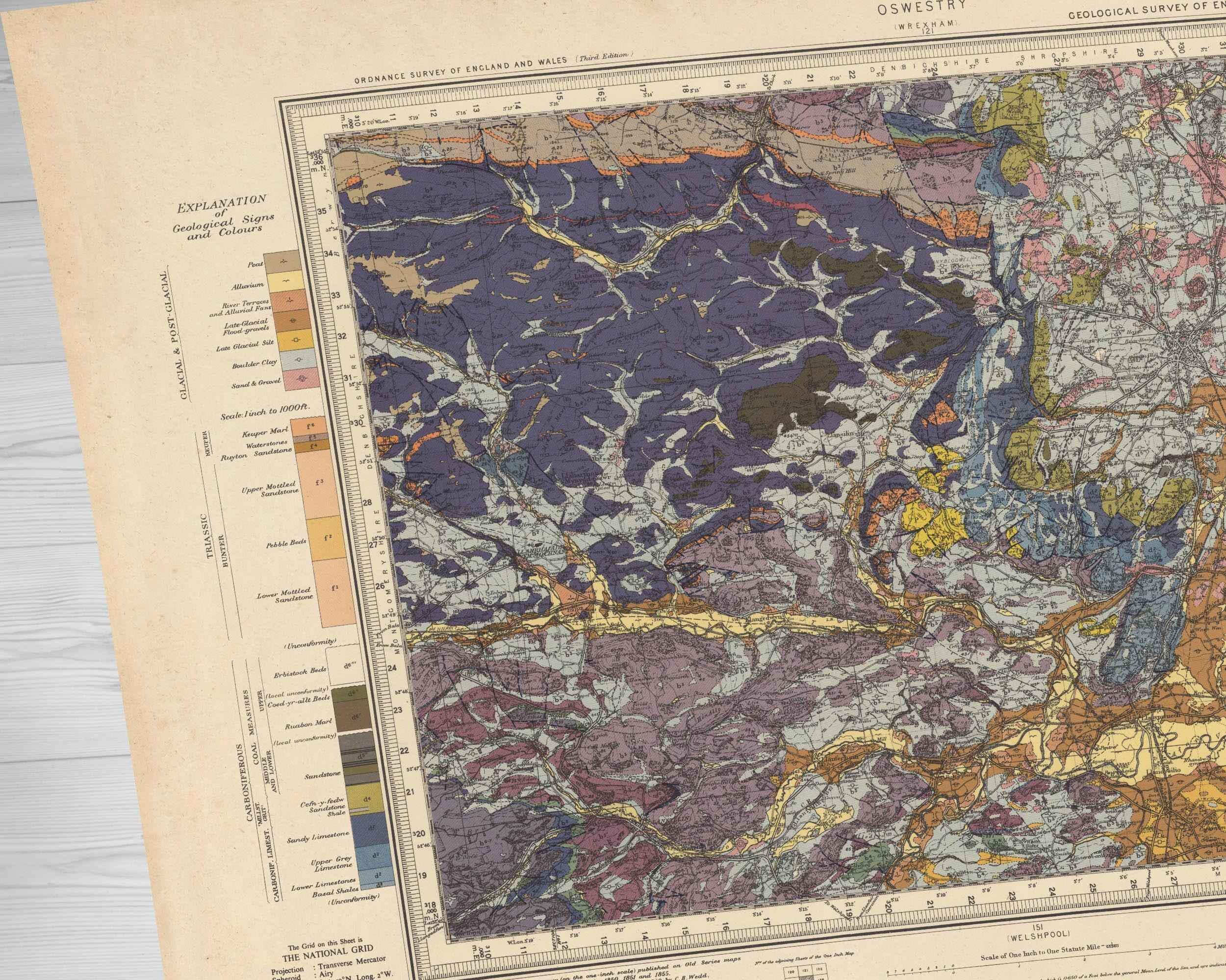 Map of Oswestry } old Geological Chart - Etsy Australia