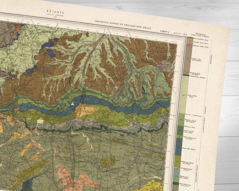 Map of Reigate } old Geological Chart - Etsy