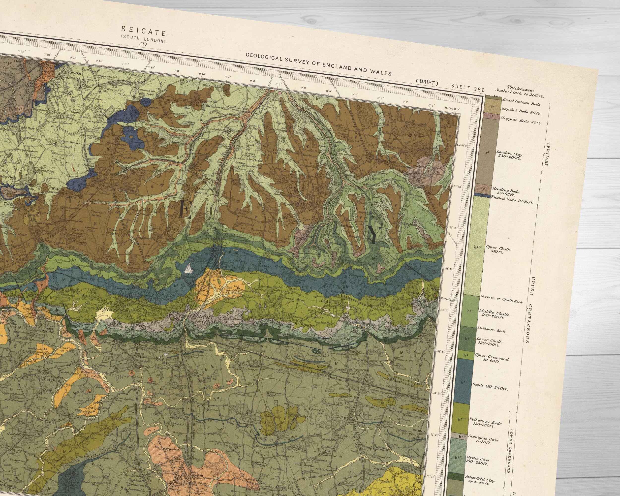 Map of Reigate } old Geological Chart - Etsy