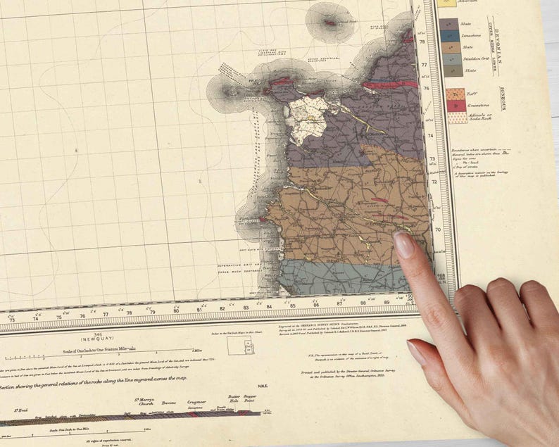 Map of Trevose Head } old Geological Chart - Etsy