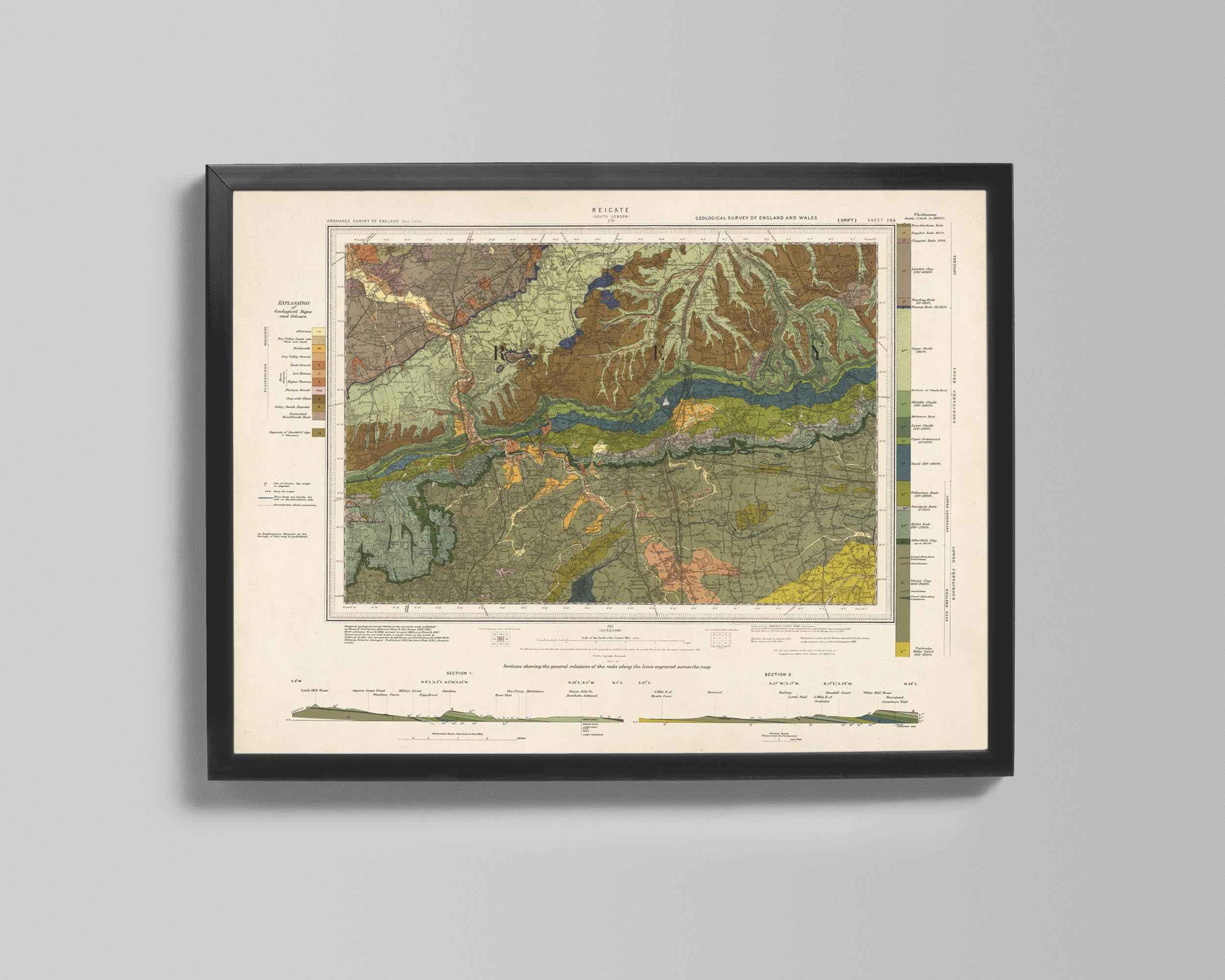 Map of Reigate } old Geological Chart - Etsy