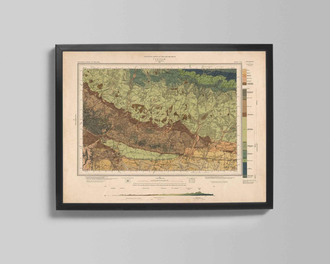 Map of Fareham } old Geological Chart - Etsy UK