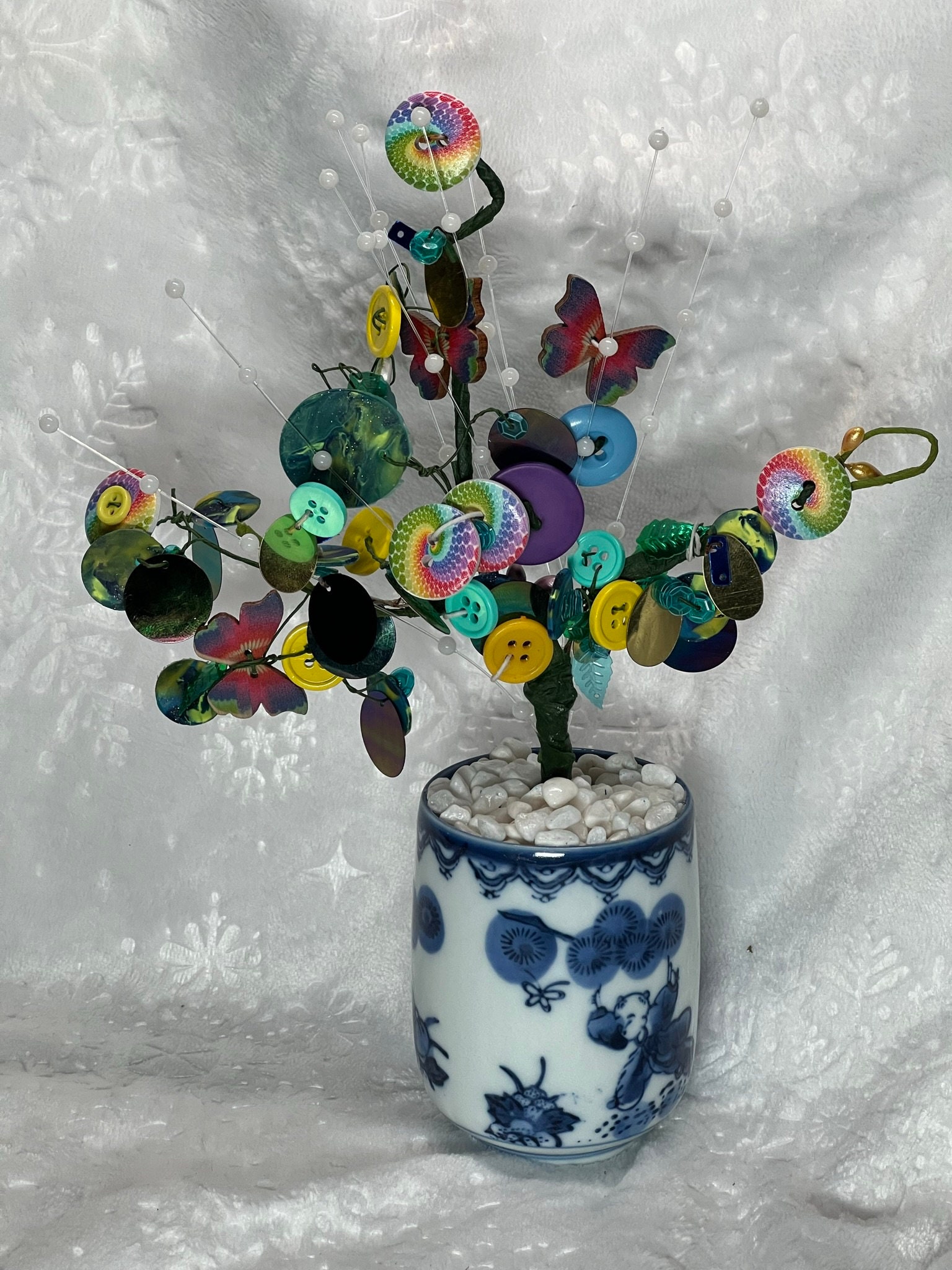 Button Tree / Button Flower Bouquet / Hand Made Clay Pot / - Etsy