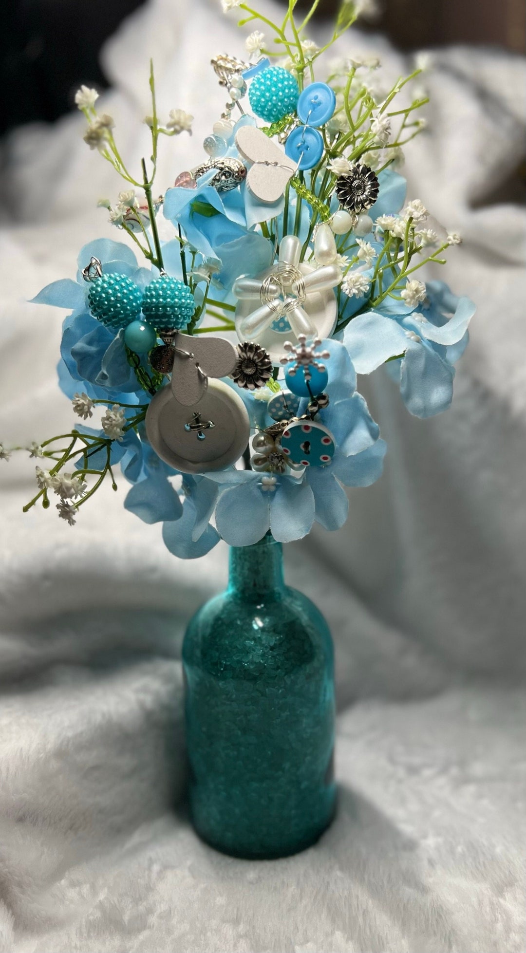 Button Tree / Button Flower Bouquet / Vintage Tea Pot / Shabby Cottage ...