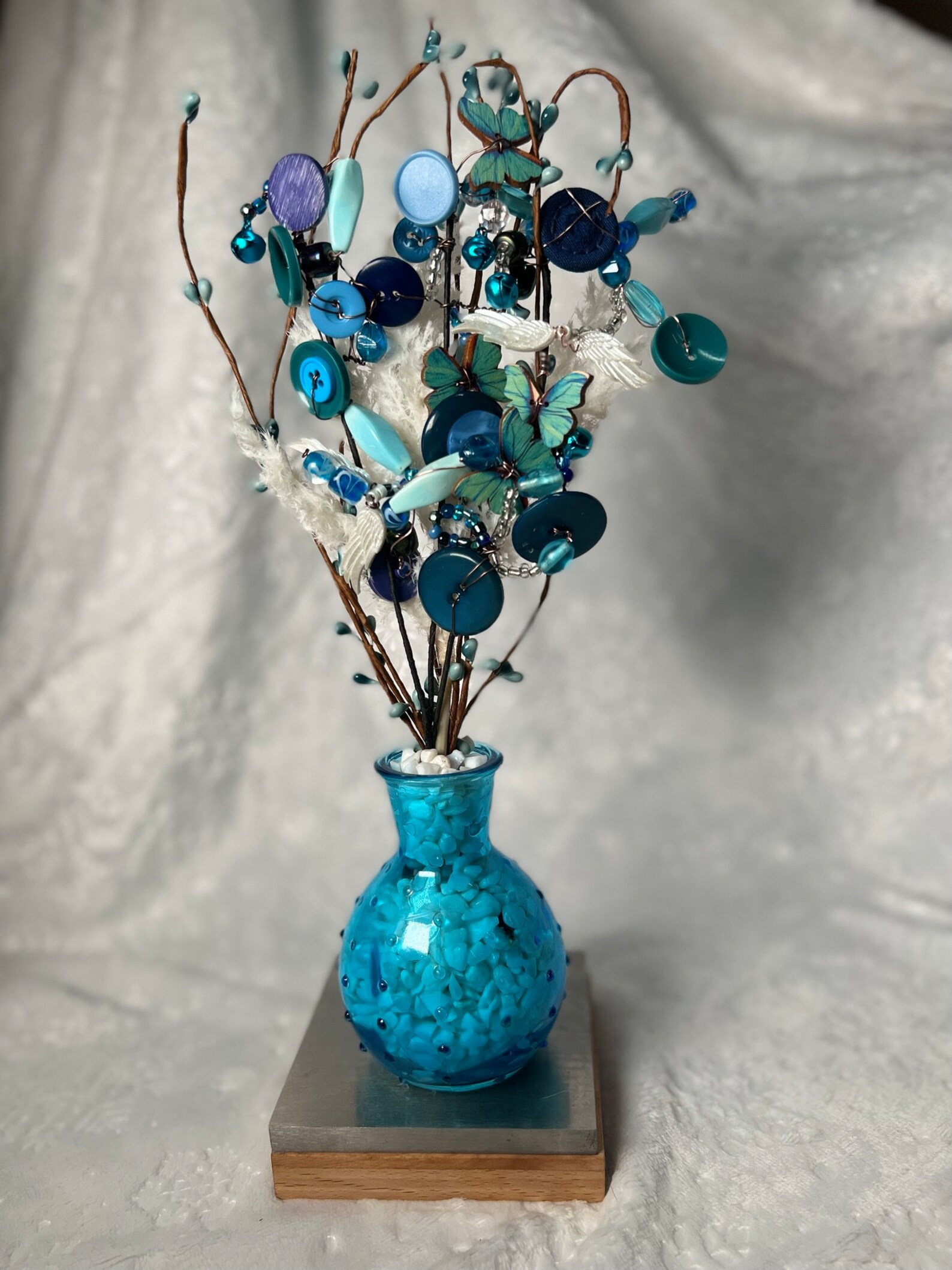 Button Tree / Button Flower Bouquet / Hand Made Clay Pot / Shabby ...